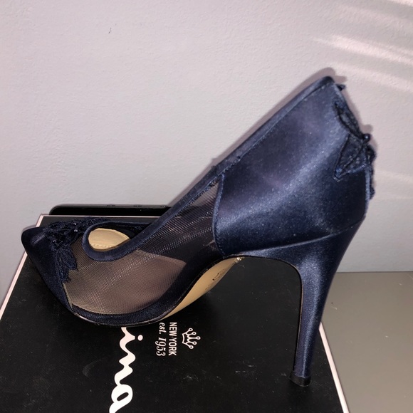 Nina | Shoes | Nina Donela Navy Blue Satin And Mesh Detailed Pump ...